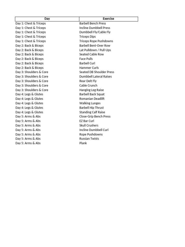 5 Day Workout Tracking With Links | PDF | Weight Training | Strength ...