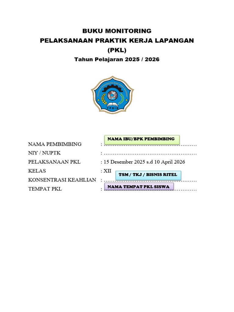 Buku Monitoring PKL 2025/2026 | PDF