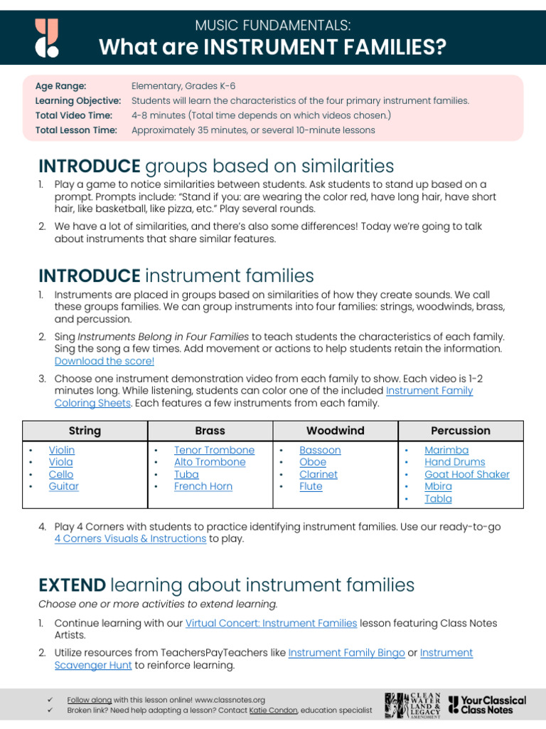 Understanding Instrument Families K-6 | PDF | Musical Instruments ...