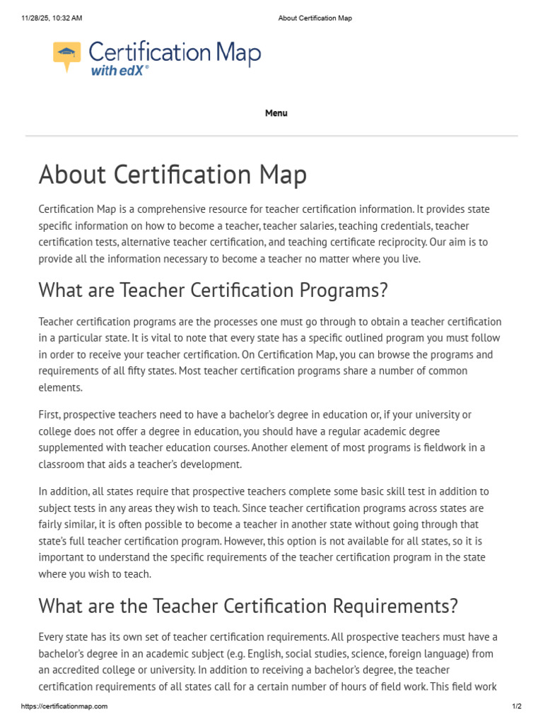 About Certification Map | PDF | Teachers | Academic Degree