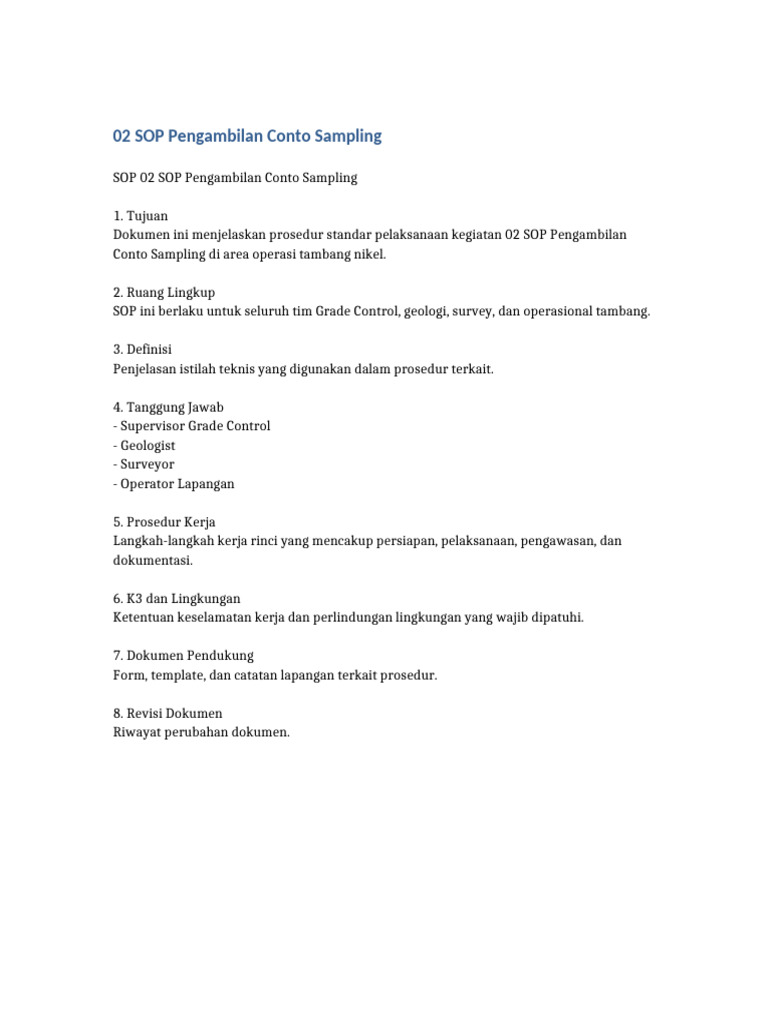 02 SOP Pengambilan Conto Sampling | PDF