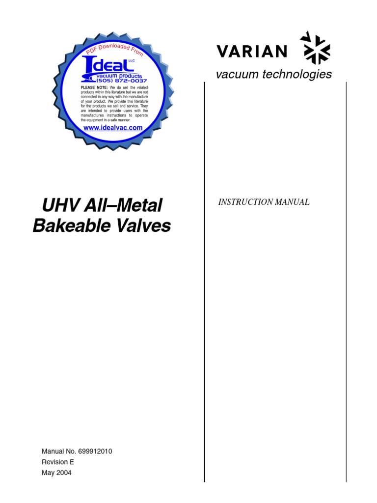 UHV All-Metal Bakeable Valves Manual | PDF | Valve | Mechanical Engineering