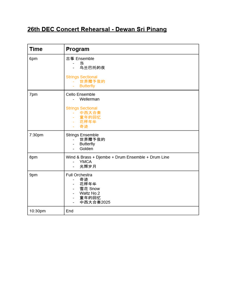 Concert Rehearsal Schedule | PDF
