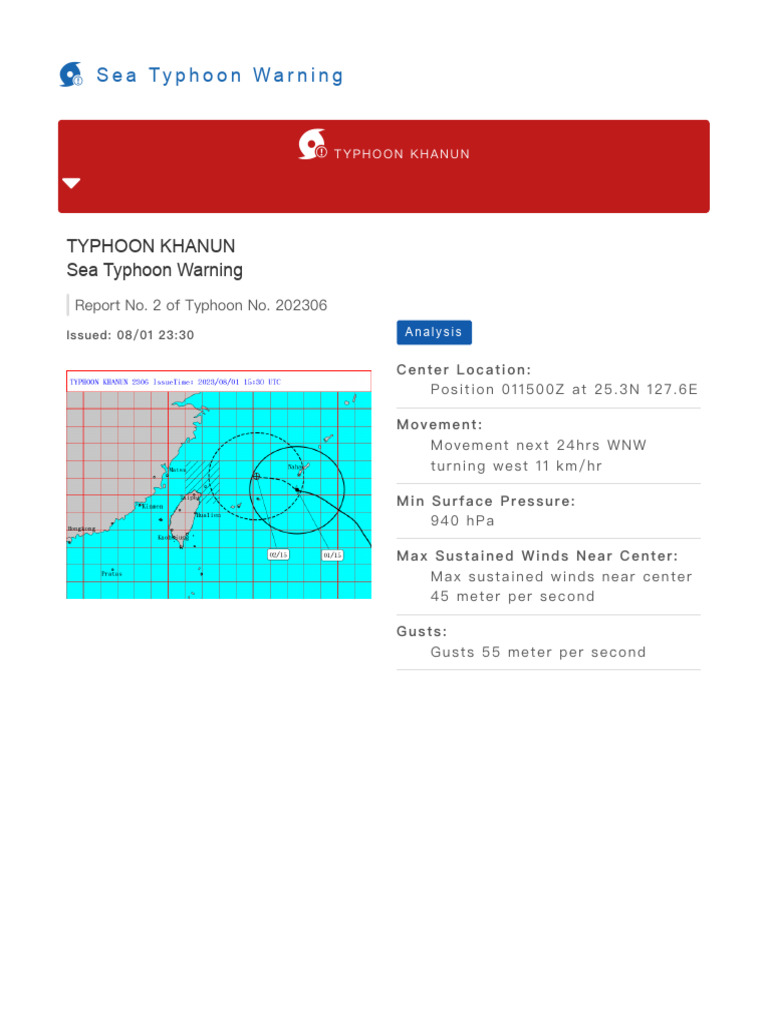 Typhoon Khanun Warning Update | PDF | Wound | Natural Hazards