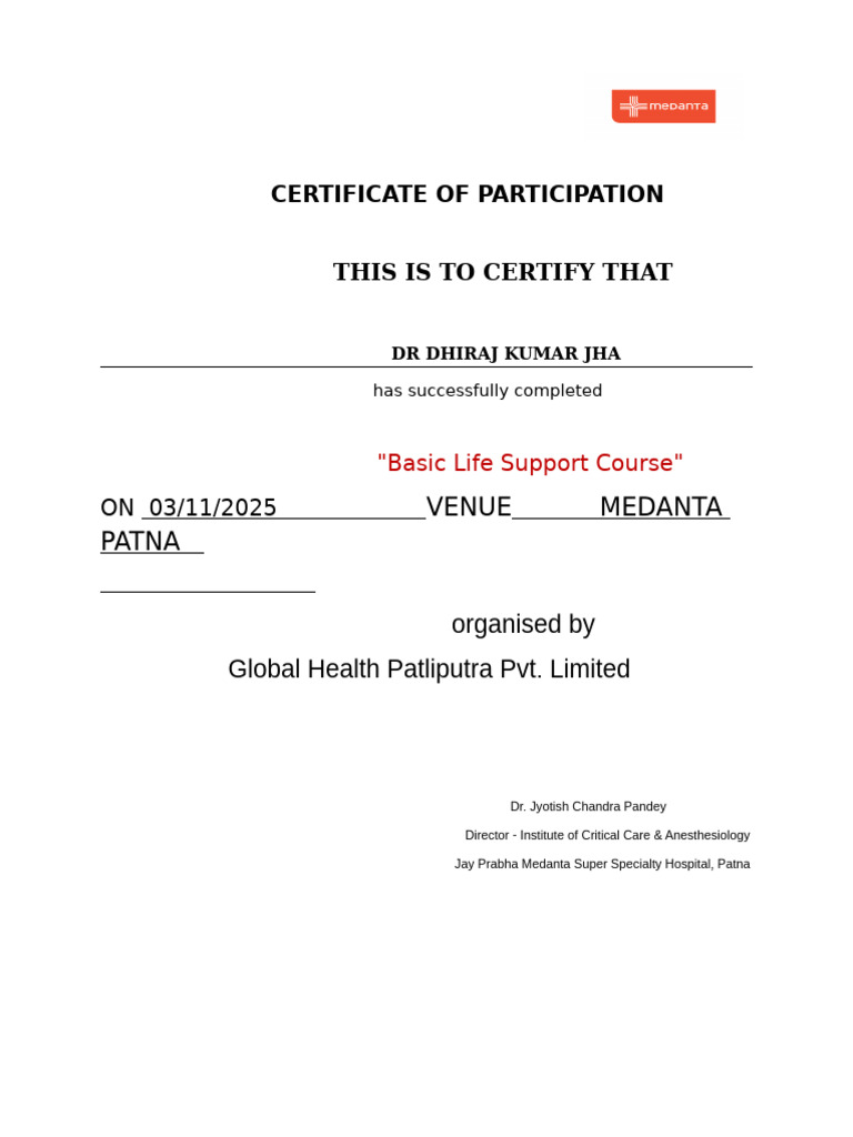 Certificate of Completion: BLS Course | PDF