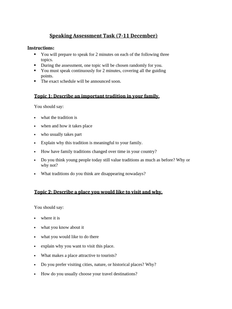 Speaking_Assessment_Task Final Topics 2 | PDF
