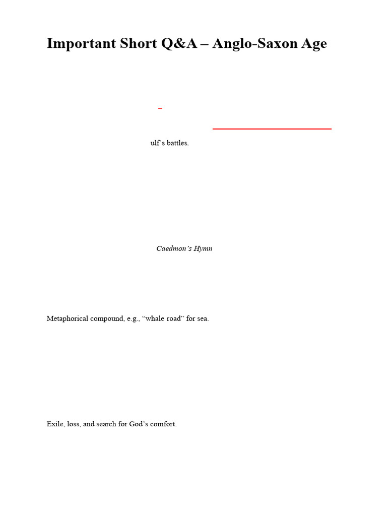 Anglo Saxon Age Short Questions& Answer | PDF | Beowulf | Medieval ...