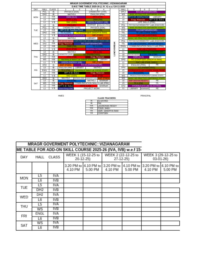 Add-On Course Time Table 15-12-25 | PDF | Physical Sciences