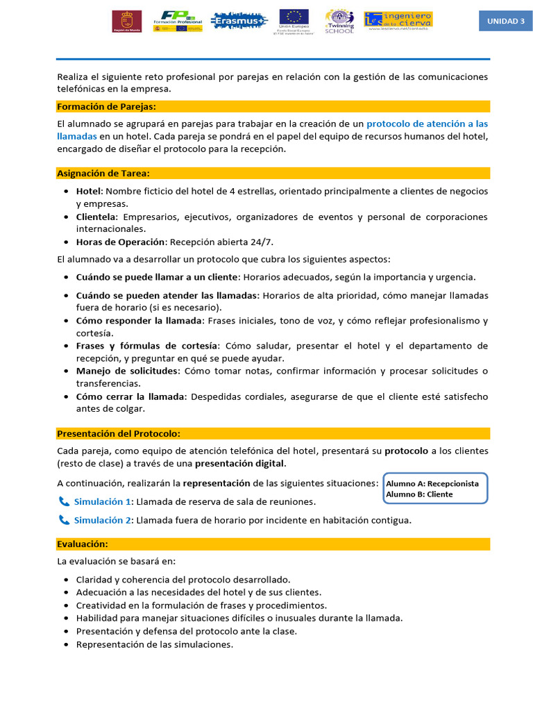 UT3. RETO PROFESIONAL 3 - Protocolo de Atención de Llamadas - Alumnado ...