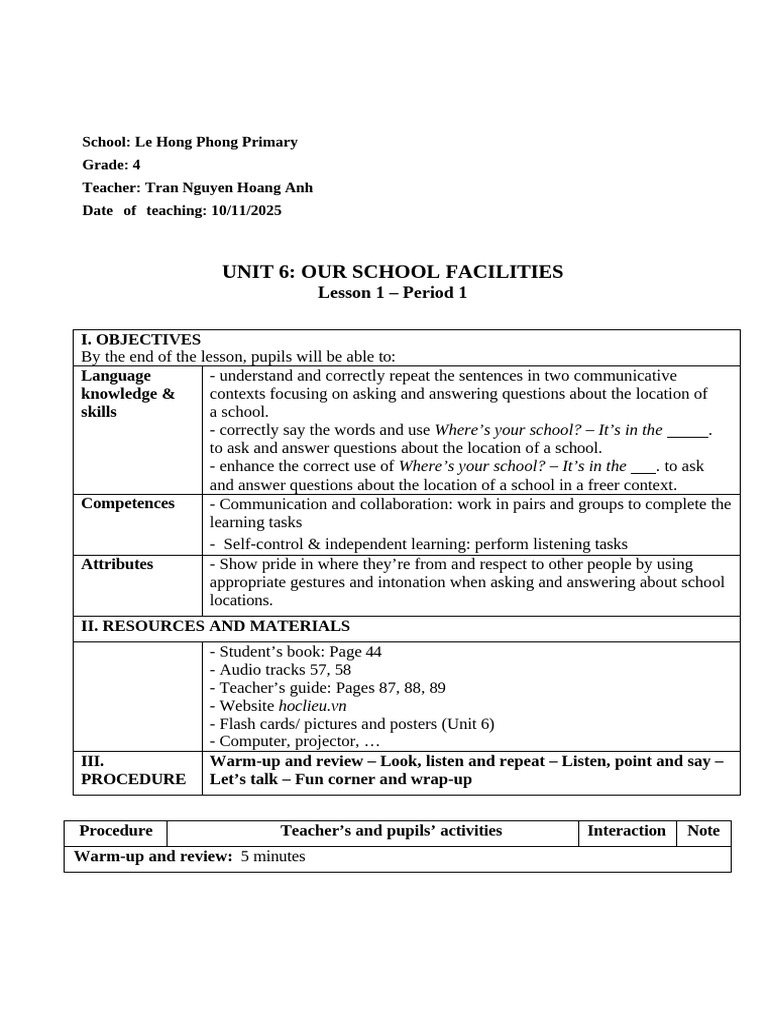 Khbd Lớp 4a,4b,4c,4d Tuần 10 | PDF | Question | Teachers