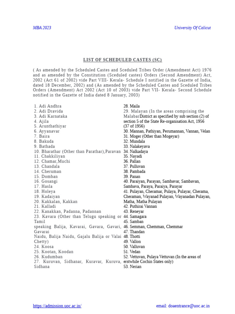 Scheduled Castes List - University of Calicut | PDF | Social Groups Of ...