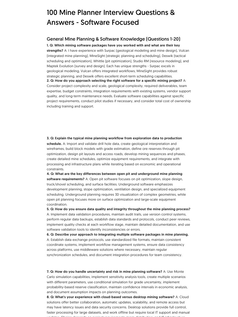 Top 100 Mine Planner Q&A Based On Surpac, Vulcan, Etc | PDF | Security ...