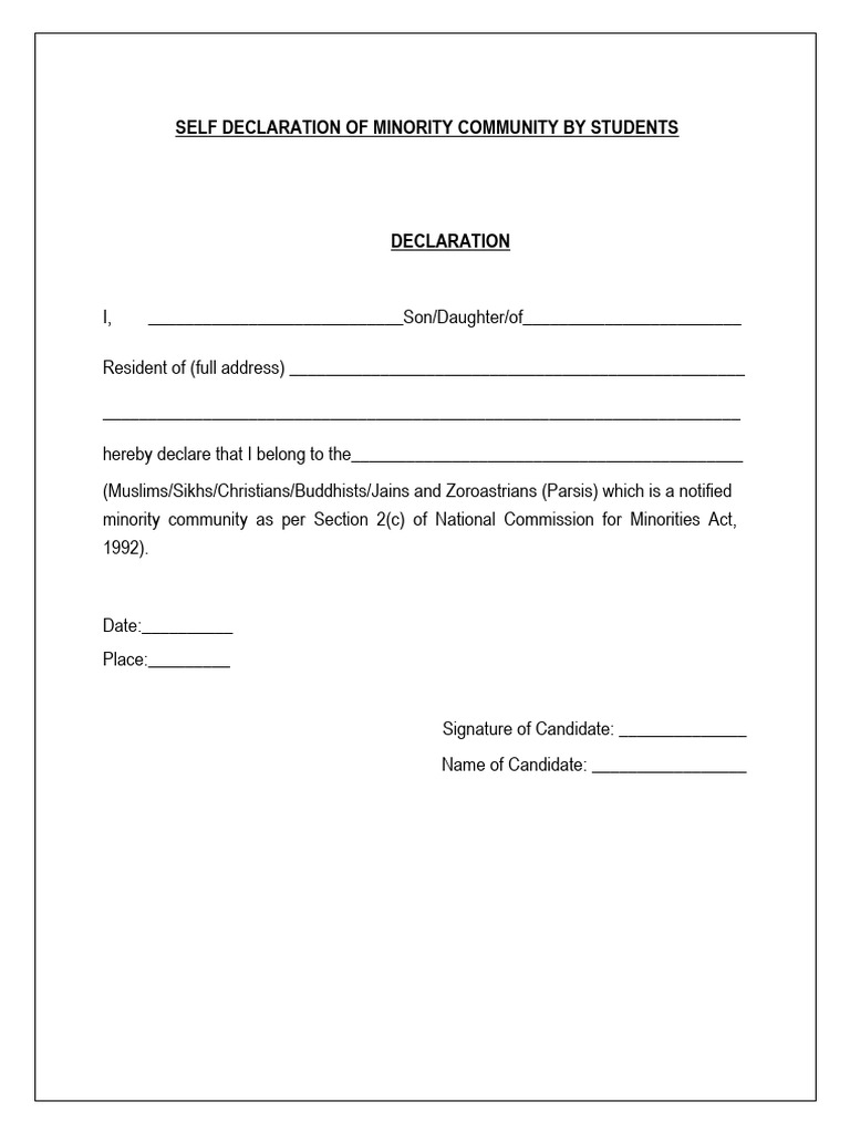 Minority Community Self-Declaration Form | PDF