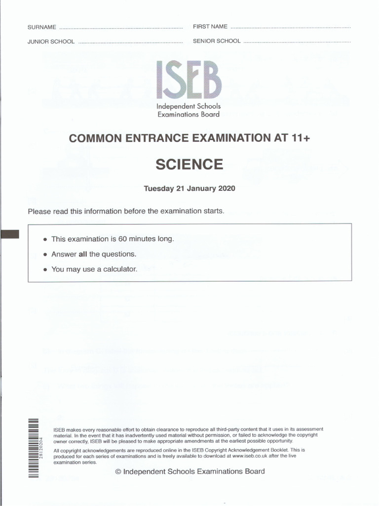 ISEB 11+ Science 21 Jan 2020 1 | PDF
