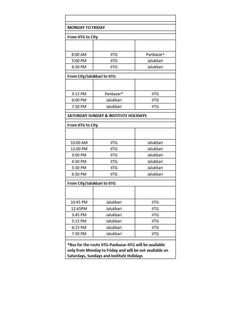 Schedule of Shuttle Bus Timings | PDF