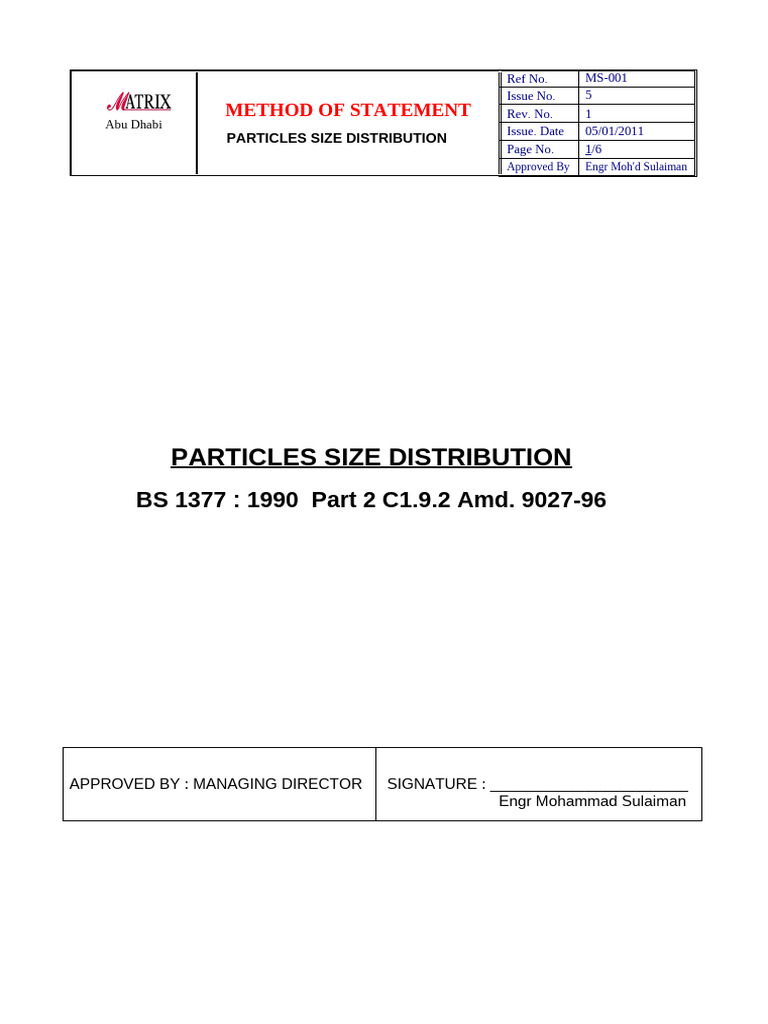 Ms-001 Determination of Particle Size Distribution | PDF | Particle ...