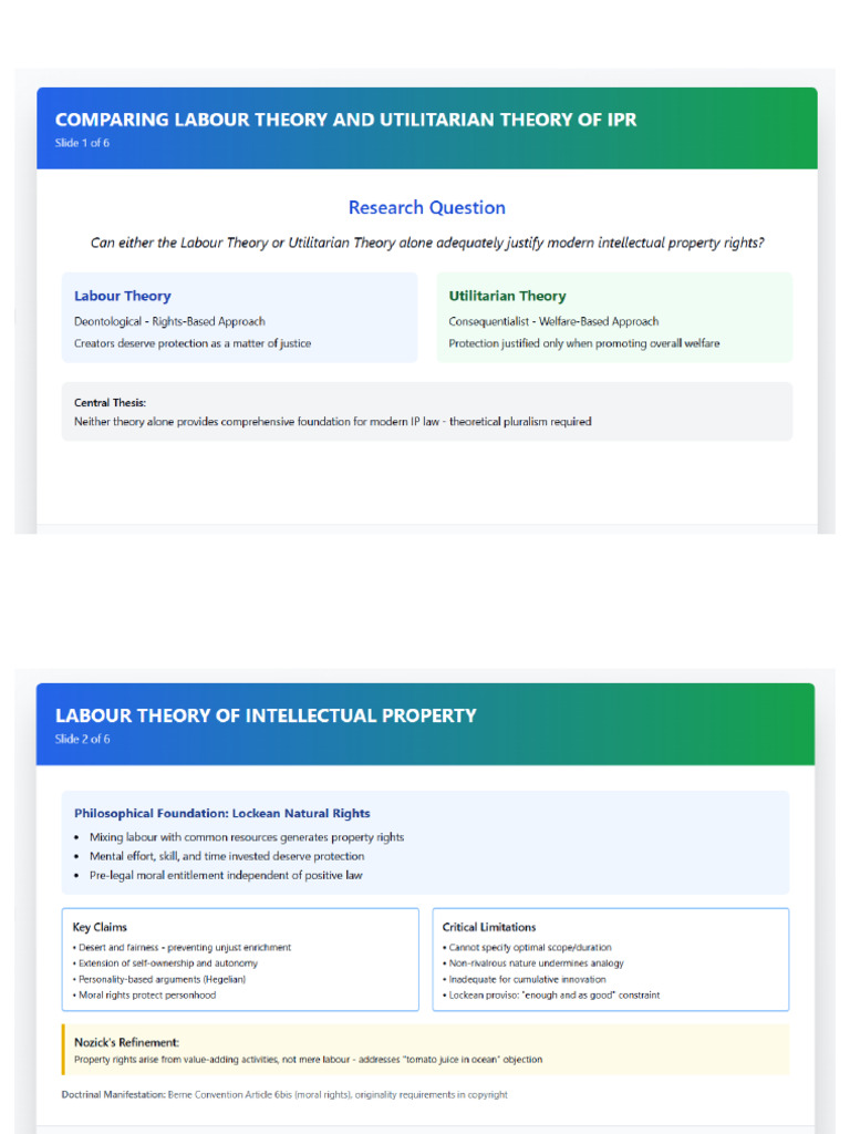 Labour Theory and Utilitarian Theory Presentation | PDF
