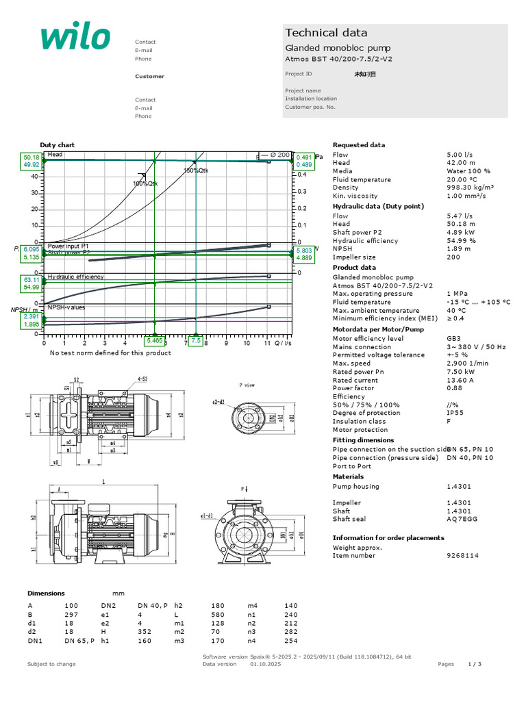 Glanded Monobloc Pump Specifications | PDF | Pump | Fluid Dynamics
