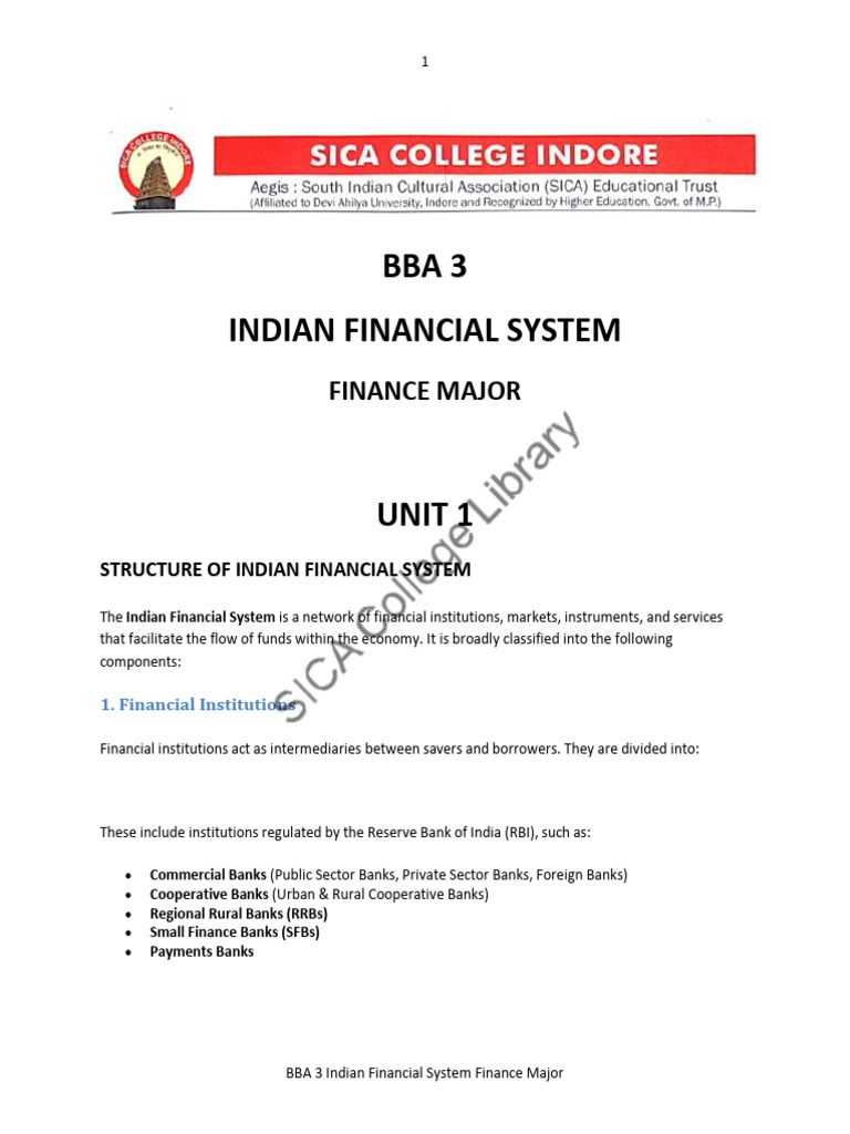 BBA 3 Indian Financial System Finance Major | PDF | Financial Markets ...