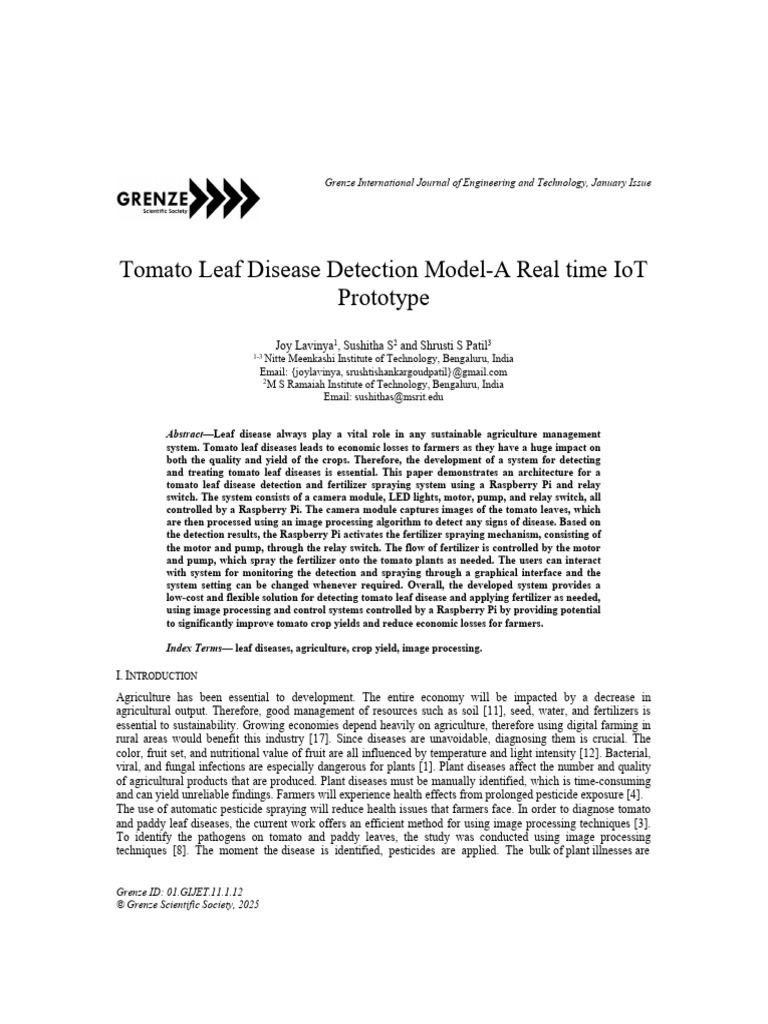 Tomato Leaf Disease Detection Model-A Real Time IoTPrototype | PDF ...