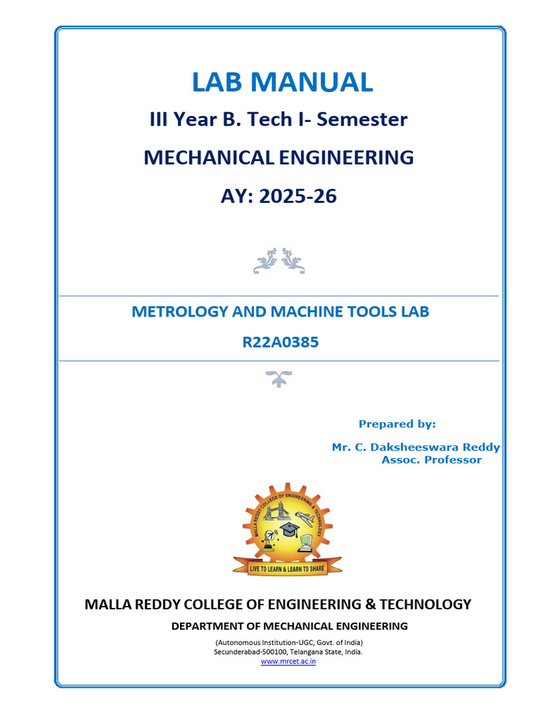 Metrology & Machine Tools Lab Manual | PDF | Gear