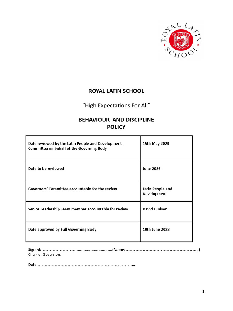 Behaviour and Discipline Policy - June 2023 - FINAL | PDF | Justice ...
