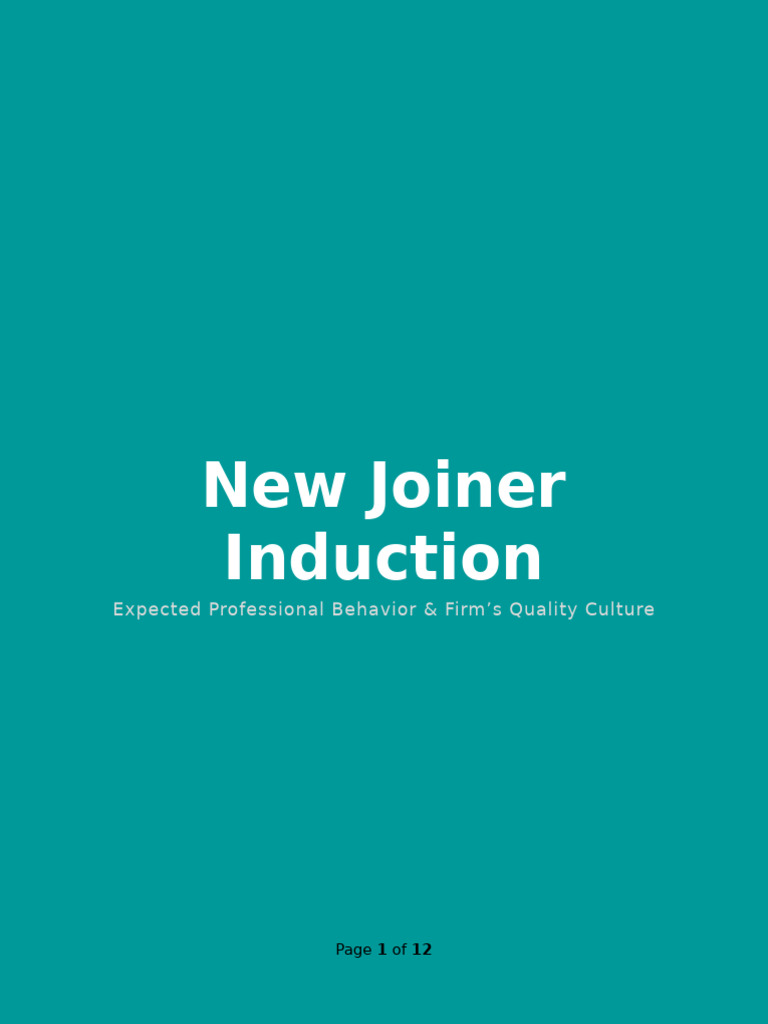 New Joiner Induction: Professional Standards | PDF | Regulatory ...