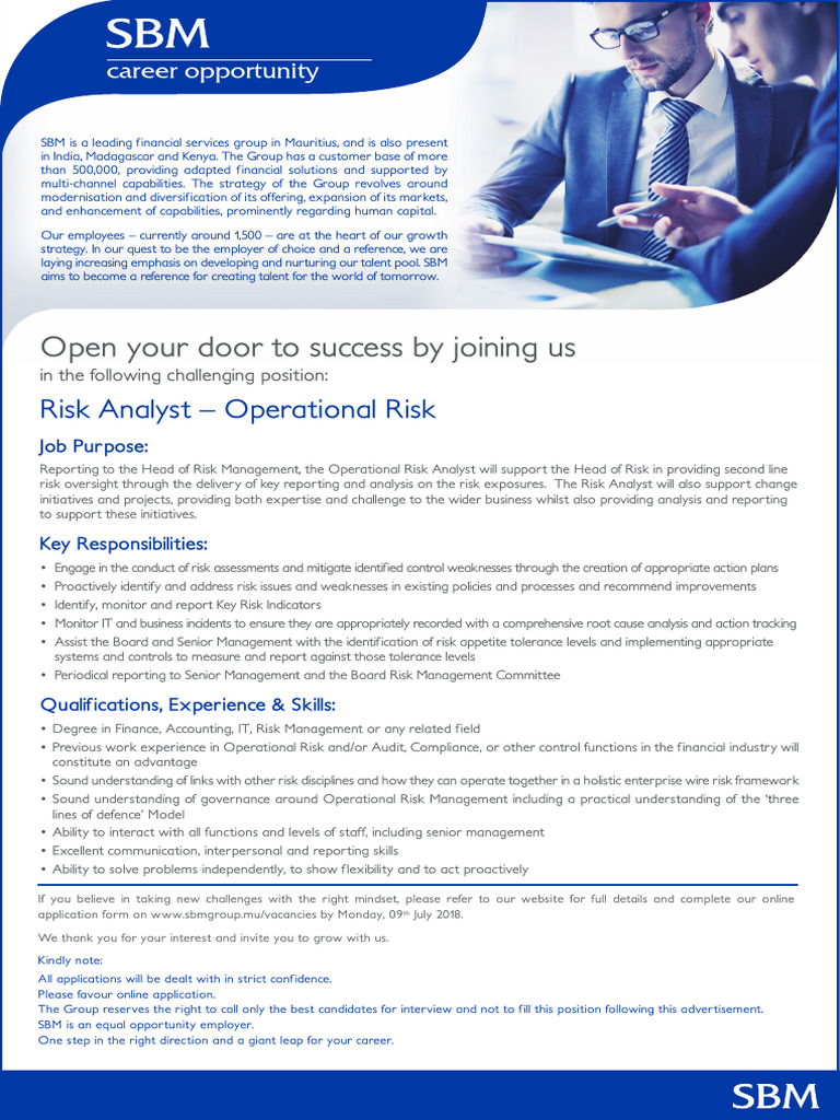 Risk Analyst Job Opportunity at SBM | PDF | Risk Management | Risk