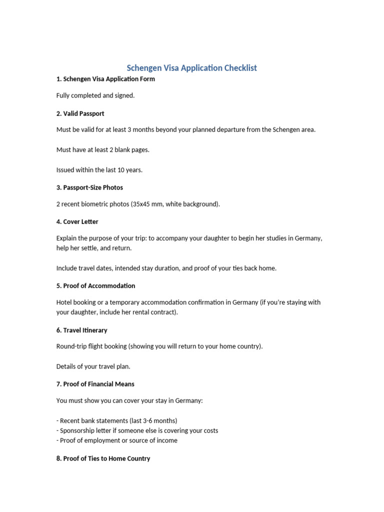 Schengen Visa Checklist | PDF