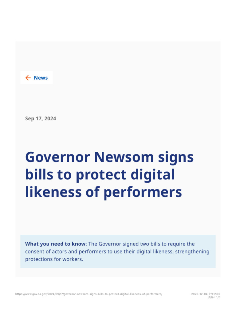 Governor Newsom Signs Bills To Protect Digital Likeness of Performers ...