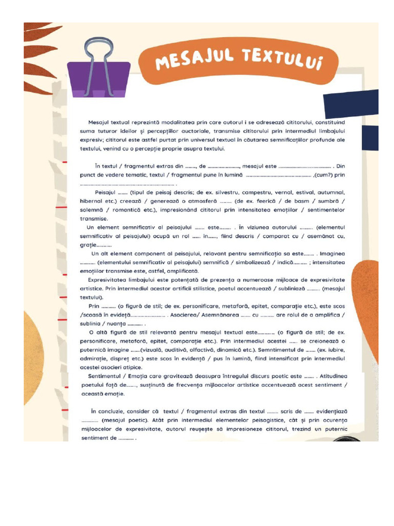 Mesajul Textului Literar | PDF