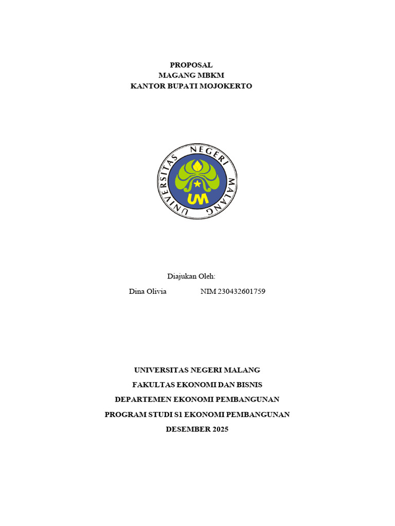 Proposal Magang Kantor Bupati Dina | PDF