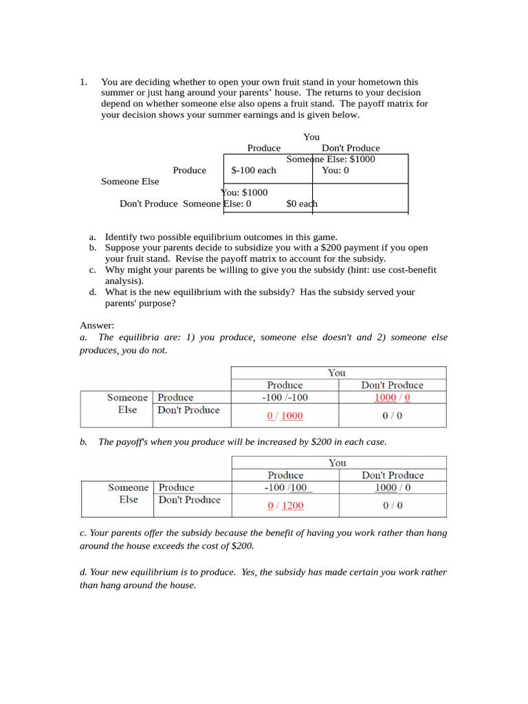 Game Theory With Answers_fv | PDF | Subsidy | Economics