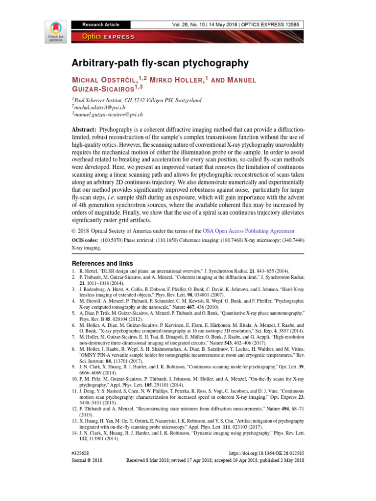 Arbitrary-Path Fly-Scan Ptychography | PDF | Optical Resolution | Light