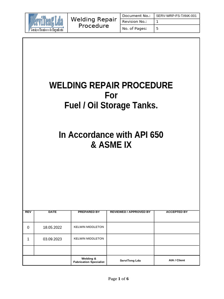 Serv Welding Repair Procedure | PDF | Nondestructive Testing | Welding