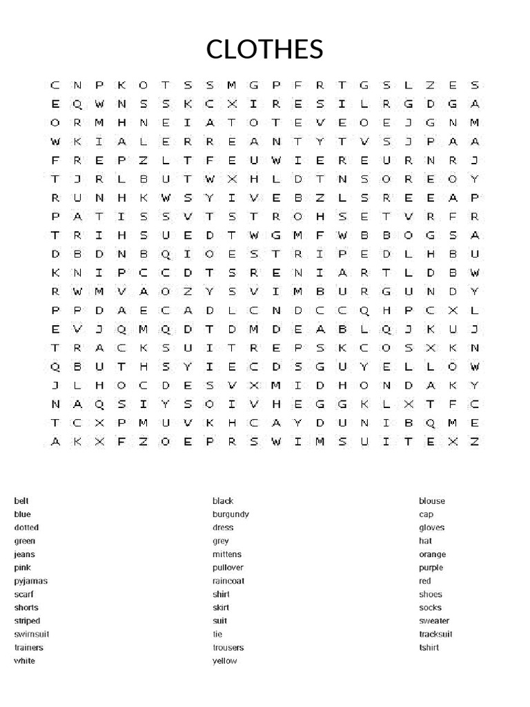 Wordsearch Clothes | PDF