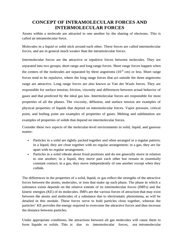 1.7 - Concept of Intramolecular Forces and Intermolecular Forces | PDF ...