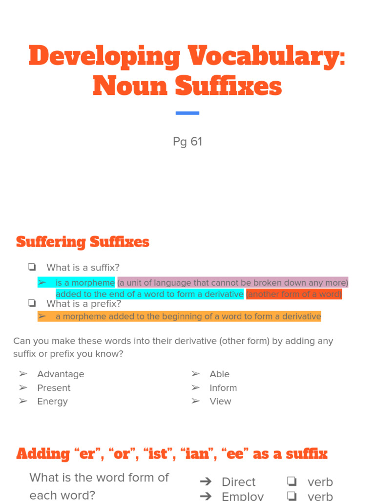 Vocabulary Development with Suffixes | PDF | Word | Verb