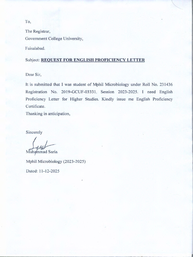 English Proficiency Letter Request | PDF