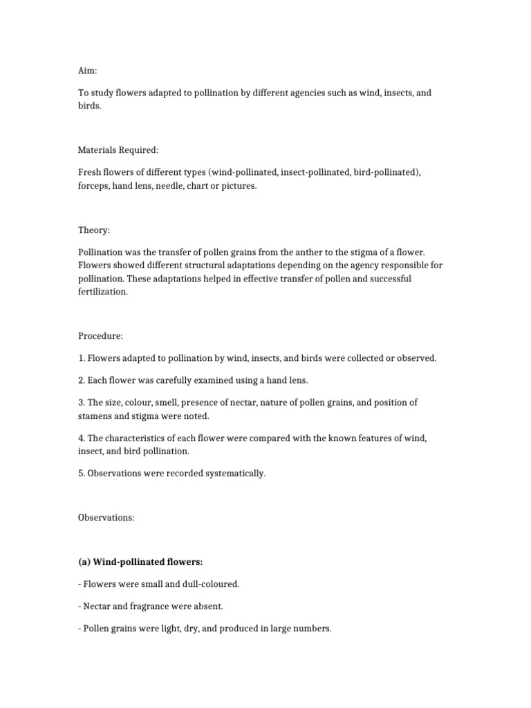 Flowers Pollination Practical Past Tense | PDF