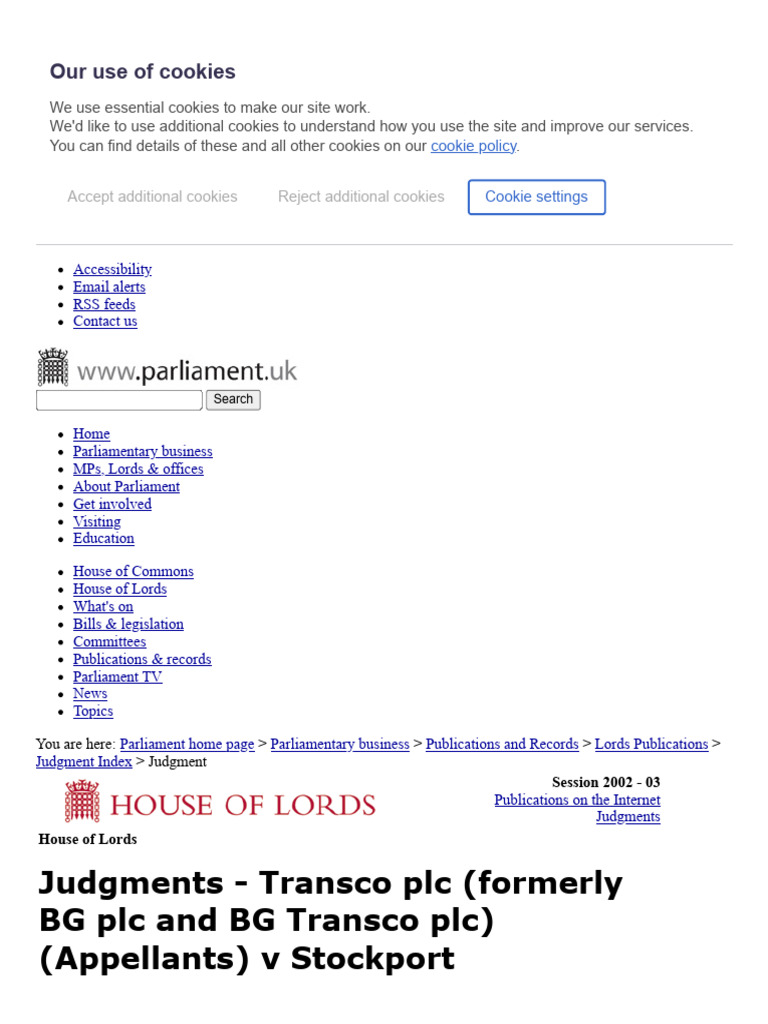 House of Lords - Transco Plc (Formerly BG Plc and BG Transco Plc ...