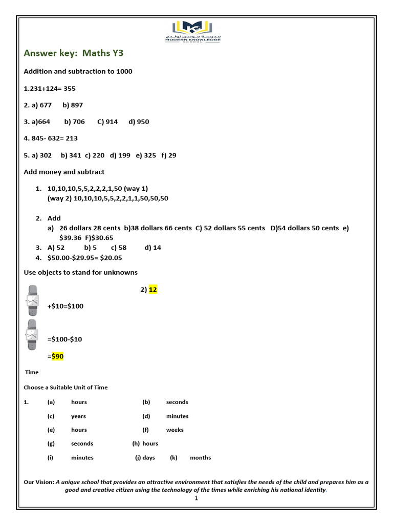 Answer Key Maths Y3 | PDF | Shape | Geometric Shapes
