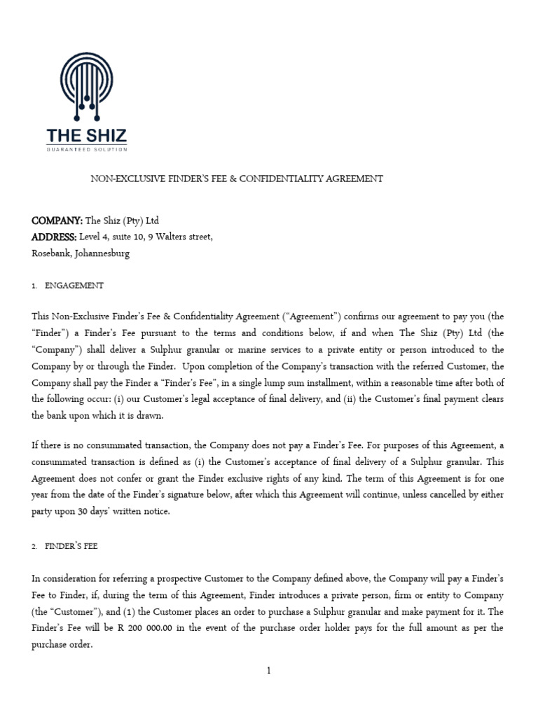 Finders+Fee+Contract[1] | PDF | Fee | Common Law