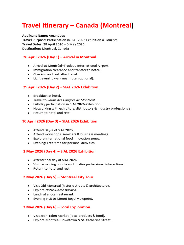 Travel Itinerary Canada Amandeep | PDF