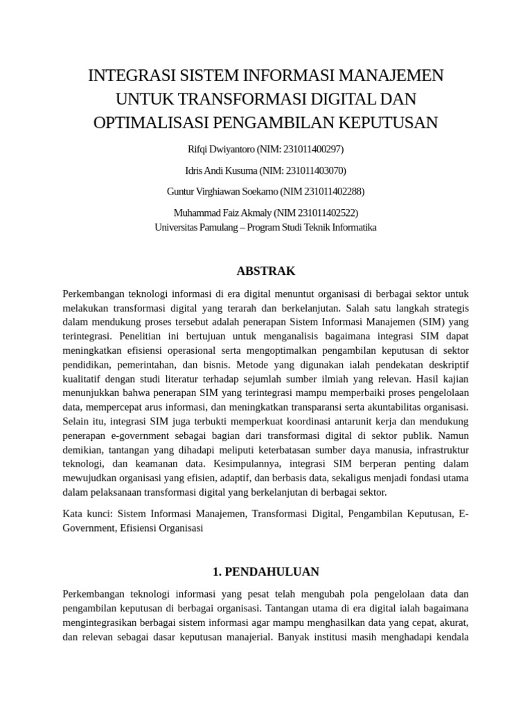 Integrasi Sistem Informasi Manajemen Untuk Transformasi Digital Dan ...
