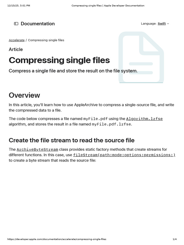 Compress Files with AppleArchive in Swift | PDF | Computer File | File ...