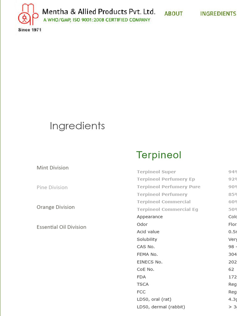Terpineol Specs - Mentha Allied | PDF
