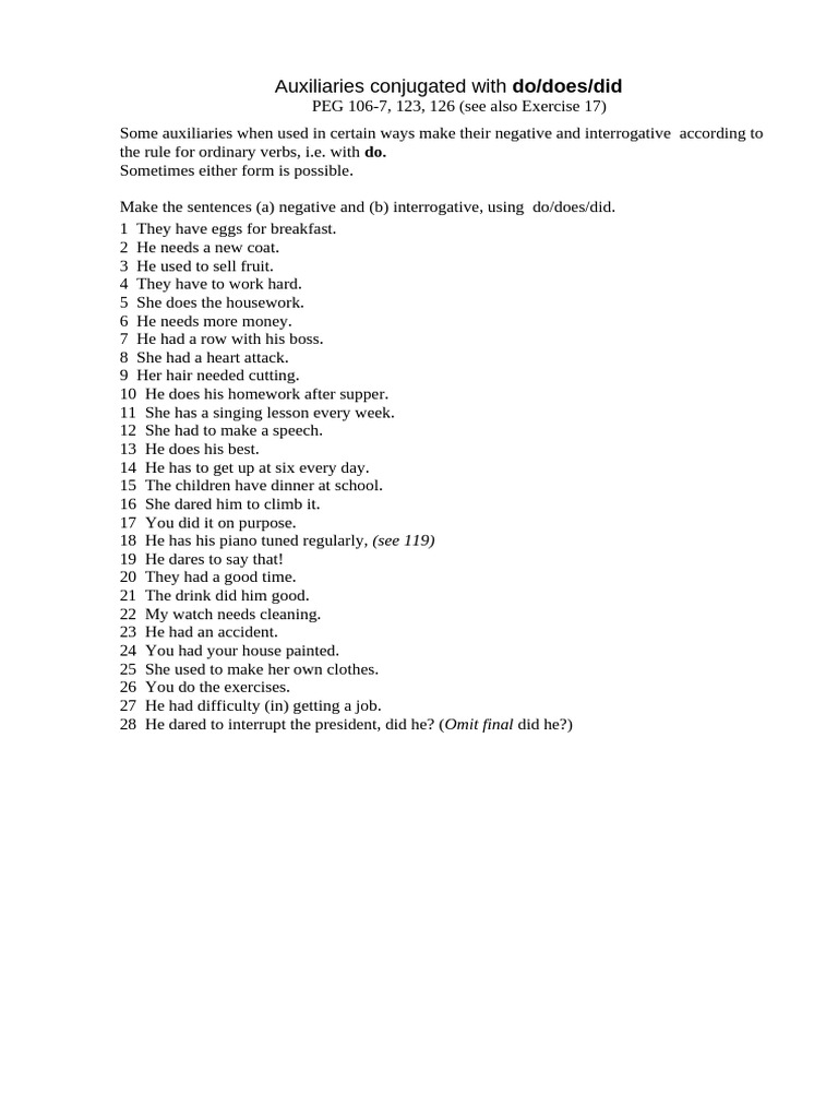 Auxiliaries Do Does Did | PDF