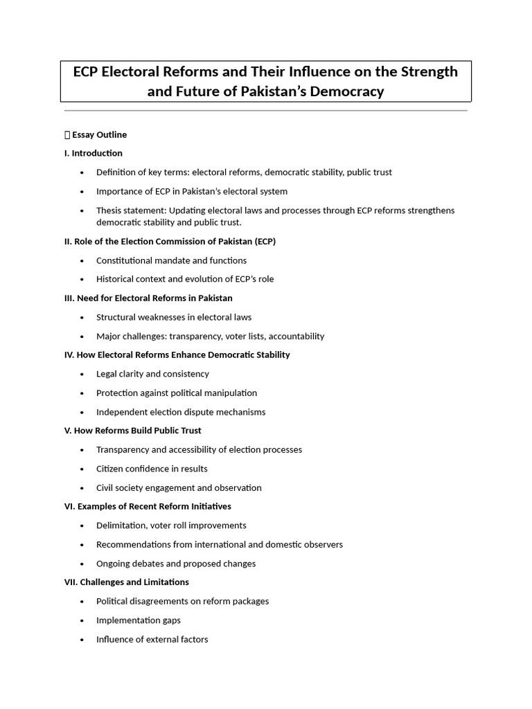 ECP Electoral Reforms and Their Influence on the Strength and Future of ...