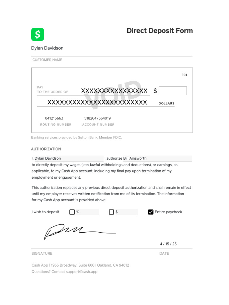 Direct Deposit Authorization Form | PDF